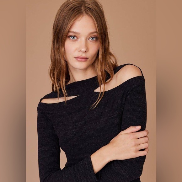 LNA | Sweaters | Lna Slub Knit Cutout Long Sleeve Sweater In Grey ...